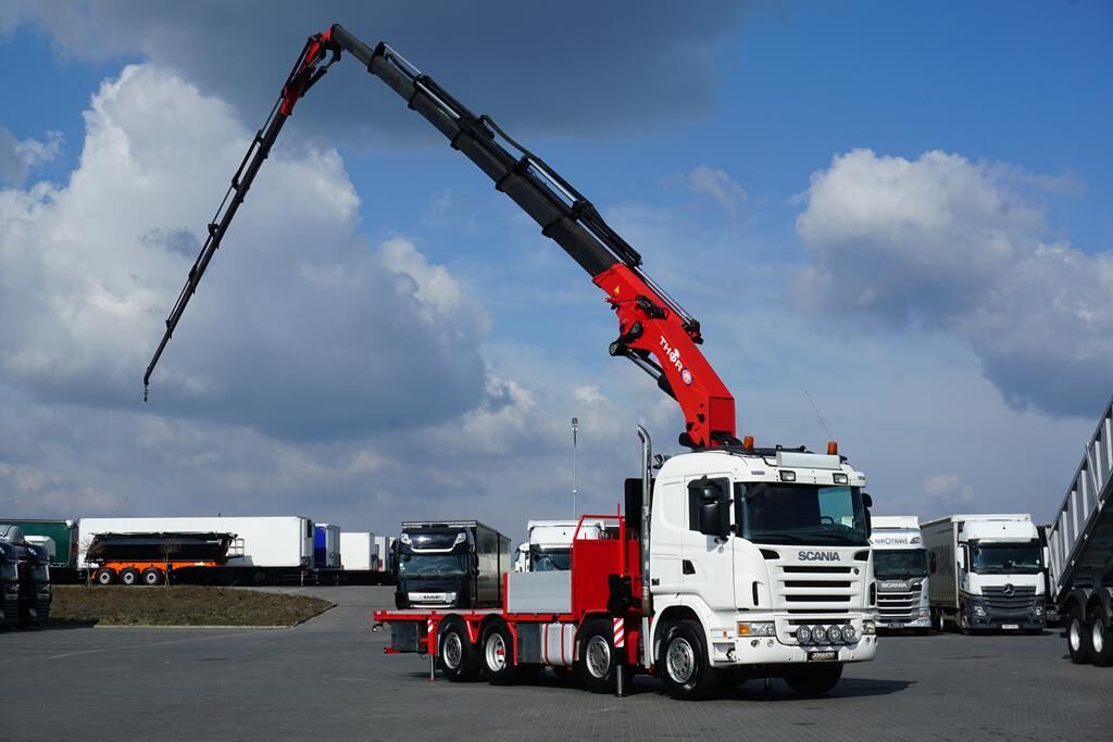 Scania G 480 / 8 X 2 / SKRZYNIOWY + HDS / HMF THOR - O K6 + JIB FJ 2000 kamion s ravnom platformom