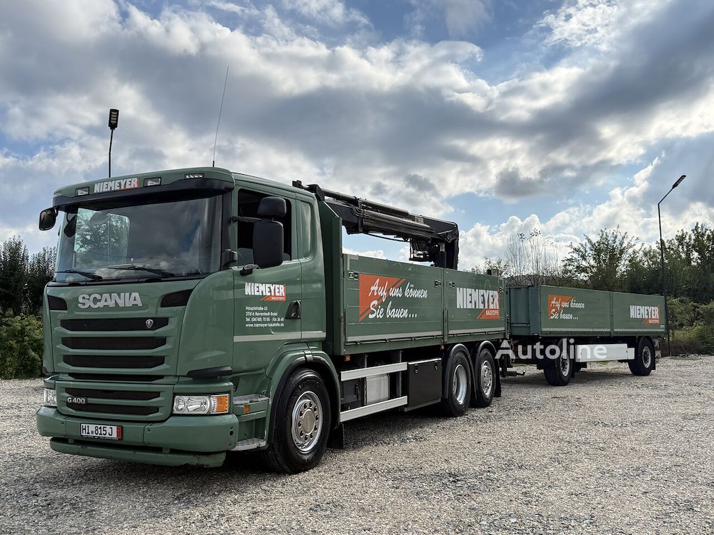 Scania G400 cu macara HIAB 166 PRO-REMORCA KRONE kamion s ravnom platformom + prikolica sa ravnom platformom