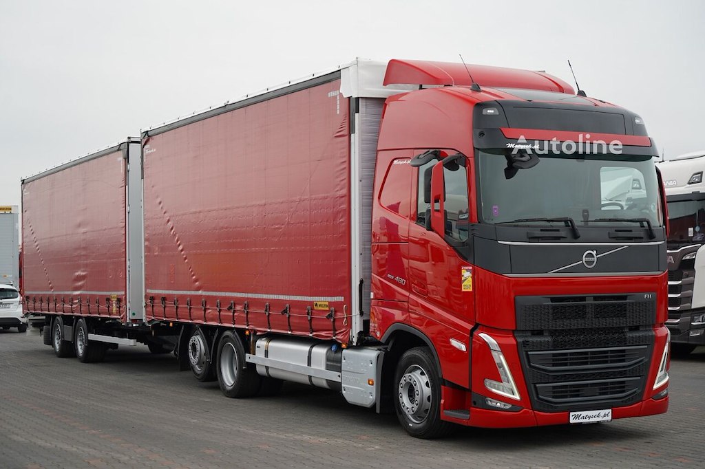 Volvo FH 460 / ZESTAW TANDEM / 120 M3 / PRZEJAZDOWY / I-SAVE / I-PARK kamion sa klizna zavesa cerada + prikolica sa kliznom ceradom