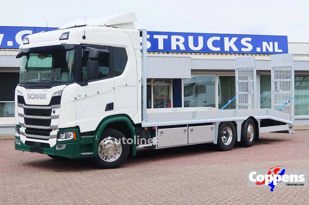 Scania R500 NGS Machinetransport 6x2 Hydralische oprijplaten. Binnenkor autotransporter