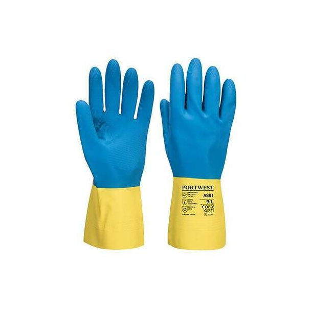 PORTWEST Rukavice A801 Double latex, žuta/plava