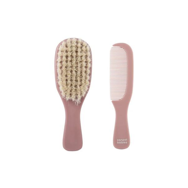 CANPOL Češalj i četka za bebe Natural bristles, roze