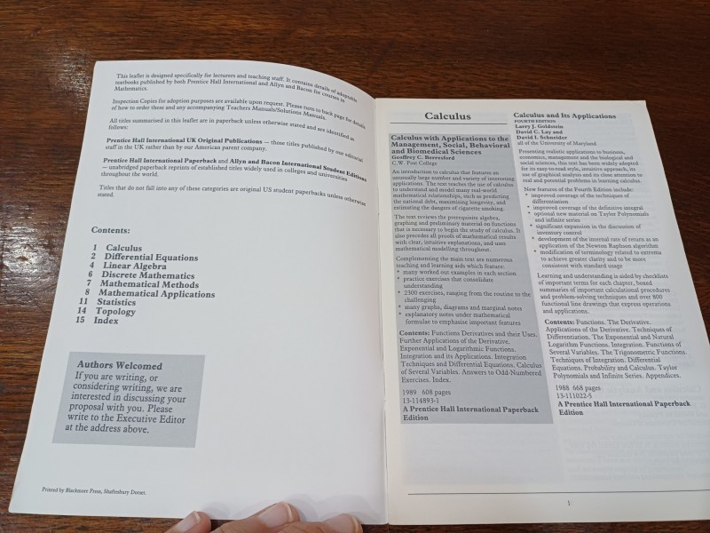 Editions in Mathematics , spring 1989