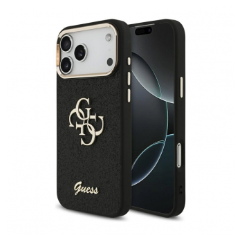 Maska Guess Fixed Glitter Big 4G Metal Frame Case za iPhone 17 Pro Max crna
