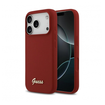 Maska Guess Silicone Script Metal Logo MagSafe Phone Case Cover za iPhone 17 Pro crvena