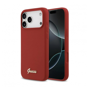 Maska Guess Silicone Script Metal Logo MagSafe Phone Case Cover za iPhone 17 Pro Max crvena