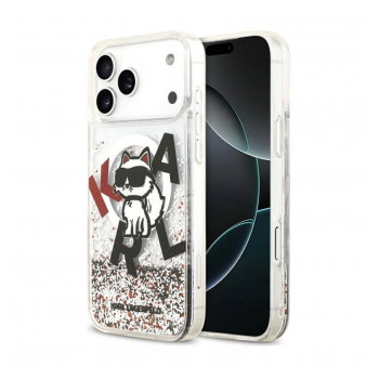 Maska Karl Lagerfeld Liquid Glitter Choupette Logo MagSafe za iPhone 17 Pro Max bela