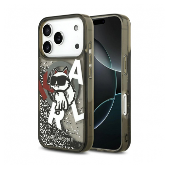 Maska Karl Lagerfeld Liquid Glitter Choupette Logo MagSafe za iPhone 17 Pro Max crna