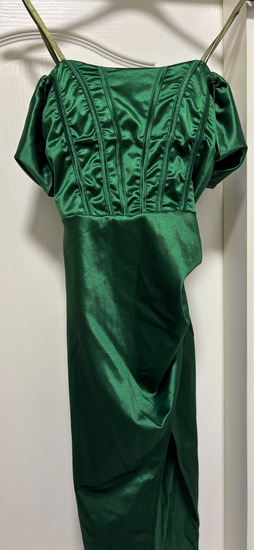 Svečana satenska zelena midi haljina