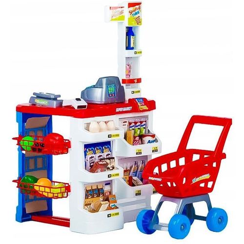 EcoToys Supermarket Štand Za Decu Sa Kasirom, Vagu I Skenerom