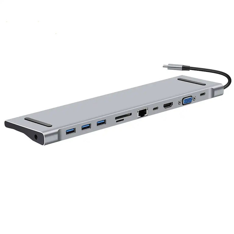 Tip C HUB Kettz KT-1101G 111 4K HDMI VGA USB*3 SDTF USB-CPD AUX LAN