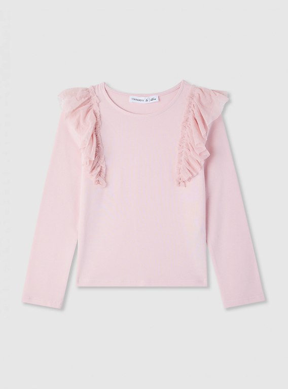 Majica sa volanima u jednobojnoj varijanti Puderasta roze