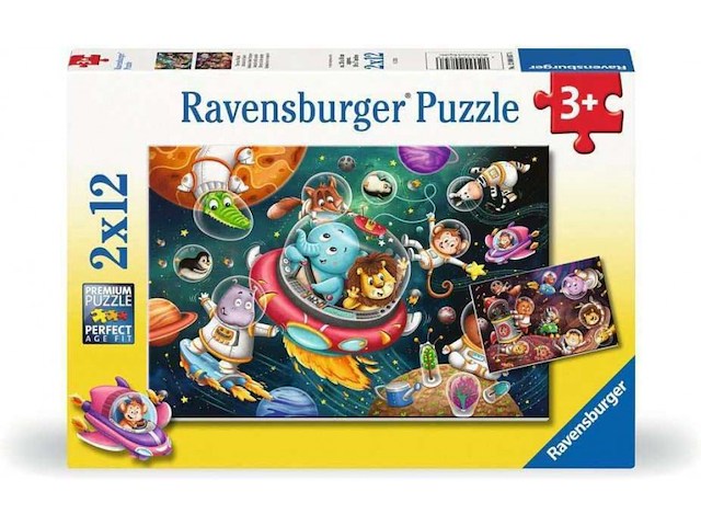 Puzzle slagalice za decu 2x12 delova Životinje u svemiru Ravensburger 12000857