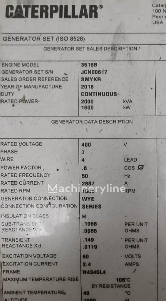 Caterpillar 3256B diesel generator