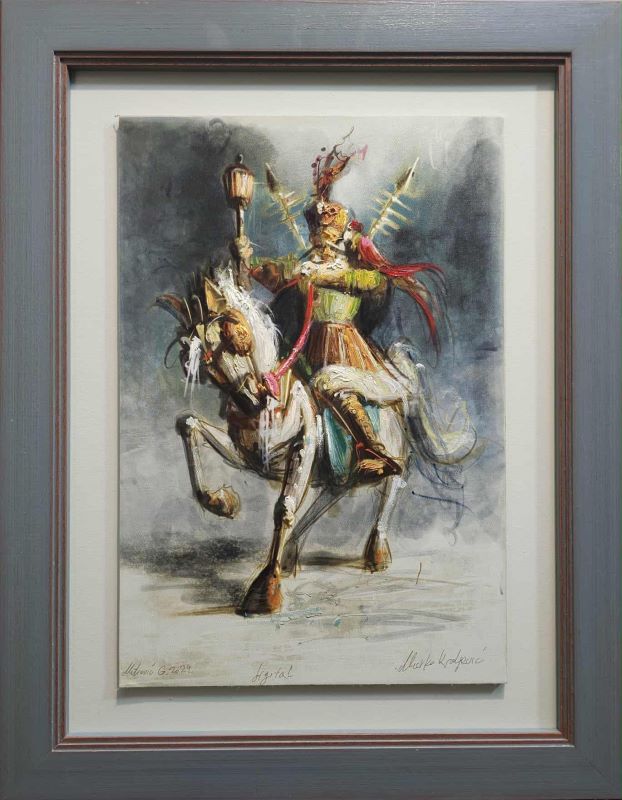 Kraljević Marko, Goran Mitrović, bez rama 50×34 cm, sa ramom 70×55 cm, digitalna kombinovana tehnika sa dodatim aplikacijama i islikanim detaljima akrilnom bojom, unikat slika, sertifikat, 2025., ...