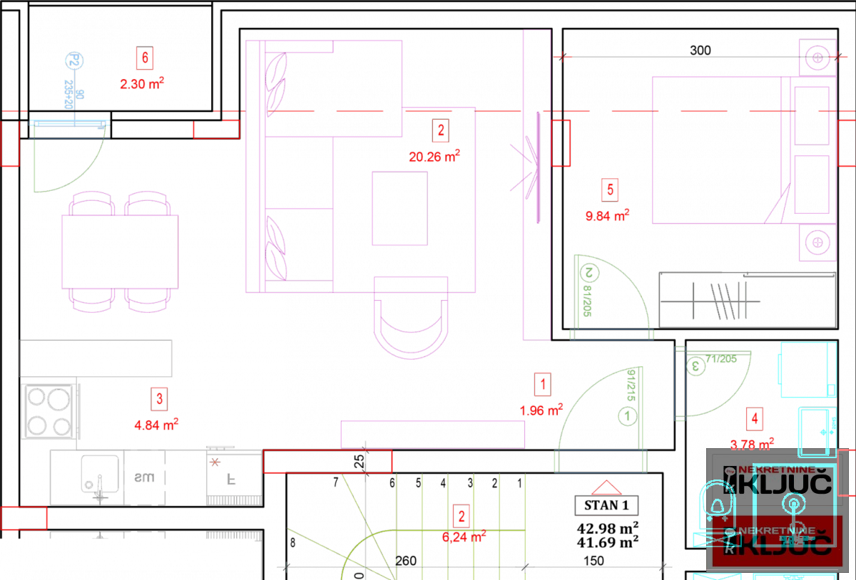 ADICE, 42m2, Dvosoban sa pdv