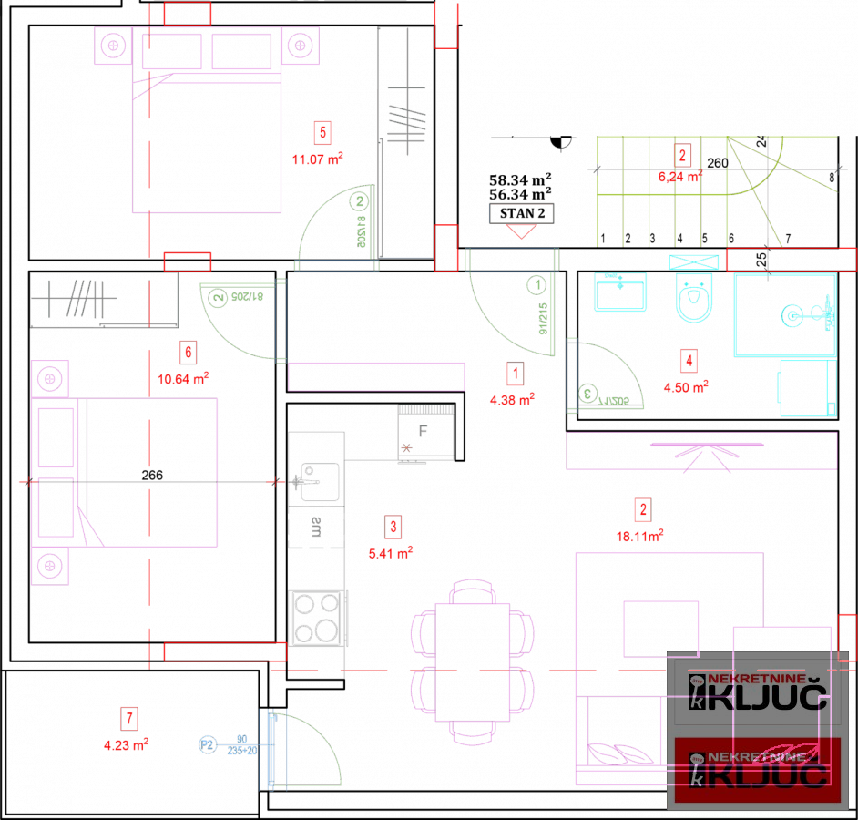 ADICE, 57m2, Trosoban sa pdv
