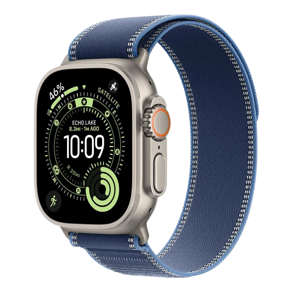 Apple Watch Ultra 3 Cellular 49mm Natural Titanium Case with Blue/Bright Blue Trail Loop – M/L, (mewu4se/a)