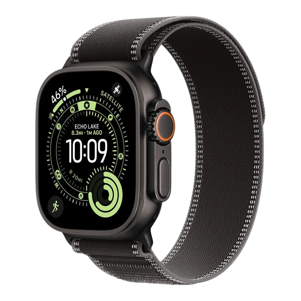Apple Watch Ultra 3 Cellular 49mm Black Titanium Case with Black/Charcoal Trail Loop – M/L, (mf1h4se/a)