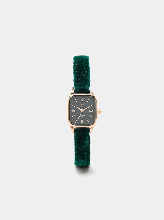SQUARE WATCH WITH VELVET EFFECT BRACELET