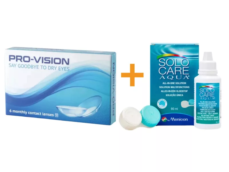 Pro-Vision (6 kom) - silikon hidrogel, mesečna kontaktna sočiva+ Solo-Care (90 ml)