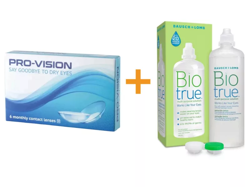 Pro-Vision (6 kom) - silikon hidrogel, mesečna kontaktna sočiva + Biotrue (300 ml)