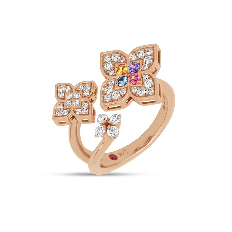 Venetian Princess Carnival pavé diamond and mixed stones small triple flower ring