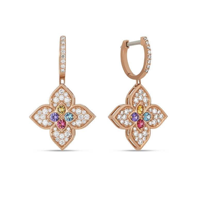 Venetian Princess Carnival pavé diamond and mixed stones flower drop earrings