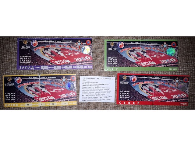Crvena zvezda - Selta 26.10.2000. 4 razlicite ulaznice!