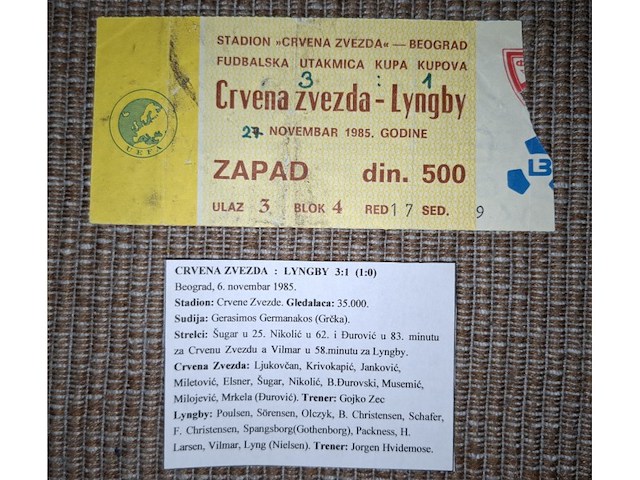 Crvena zvezda - Lingbi (Lyngby) 06.11.1985.