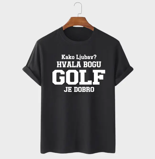 MAFIMI Majica Kako ljubav hvala bogu GOLF je dobro, Crna