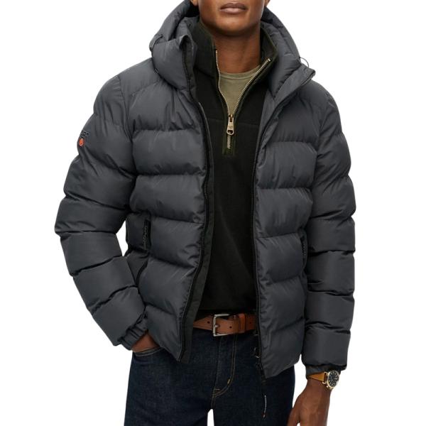 Superdry-Siva muška jakna HOODED SPORTS PUFFER