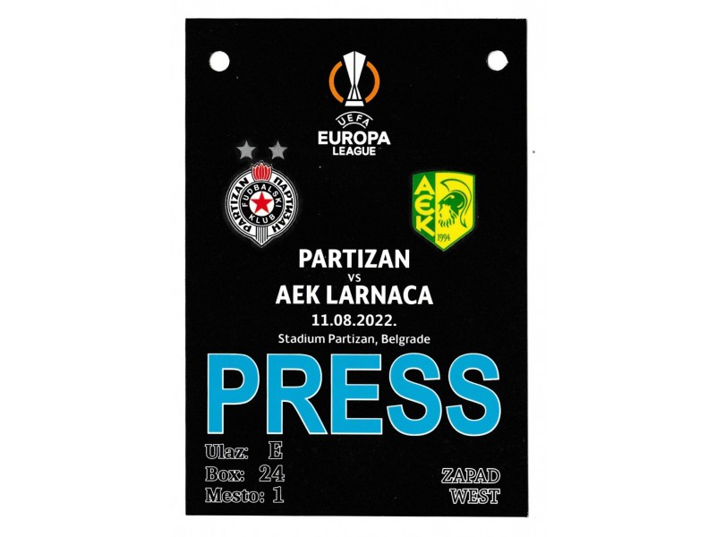 2022, PARTIZAN - AEK LARNAKA! Liga Evrope. Press.