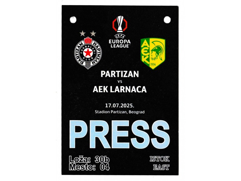 2025, PARTIZAN - AEK LARNAKA! Liga Evrope. Press.