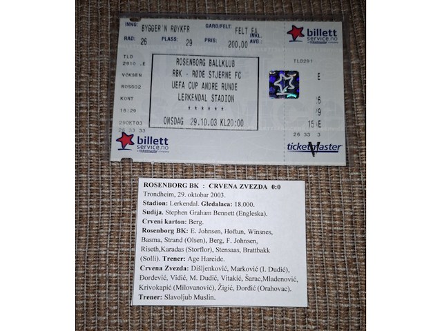 Rozenborg - Crvena zvezda 29.10.2003. Ulaznica