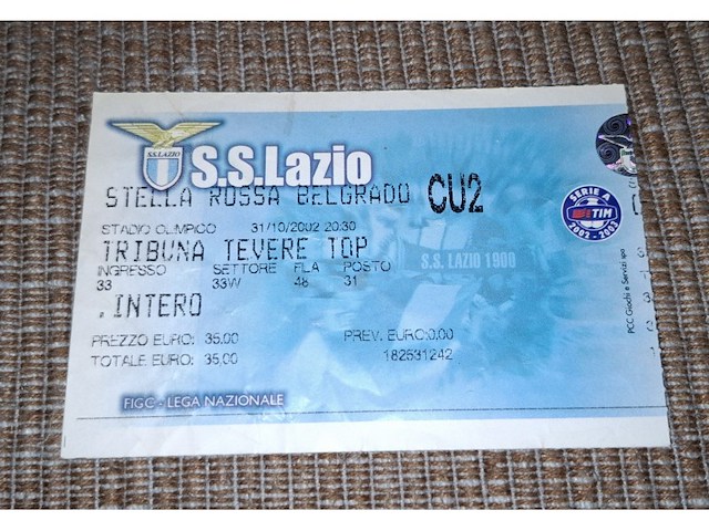 Lazio - Crvena zvezda 31.10.2002. Ulaznica
