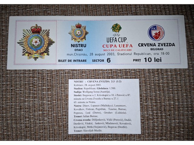 Nistru - Crvena zvezda 28.08.2003. Ulaznica