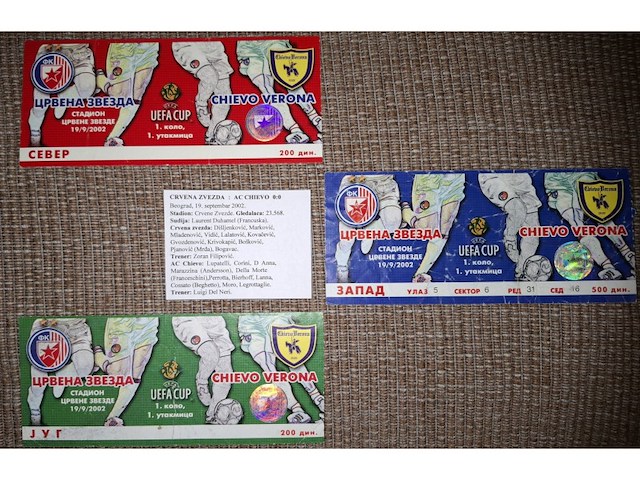 Crvena zvezda - Kjevo Verona 19.09.2002. 3 ulaznice!