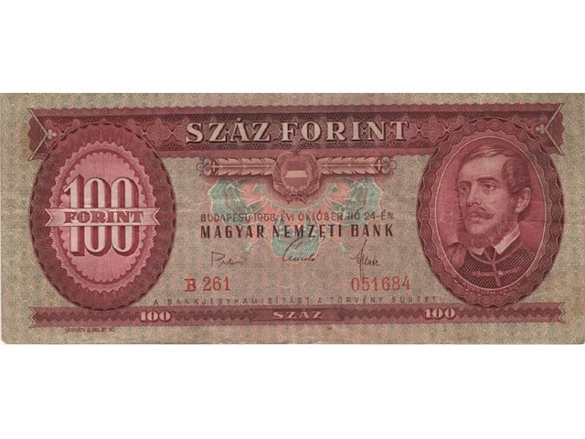 Madjarska 100 forinti 1968