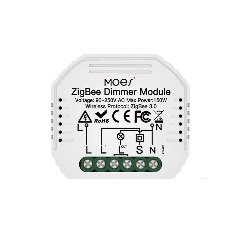 MOES, Smart Hidden Dimmer Module, 1 Gang, Live+Neutral, ZigBee, 150W ZM-105-Z