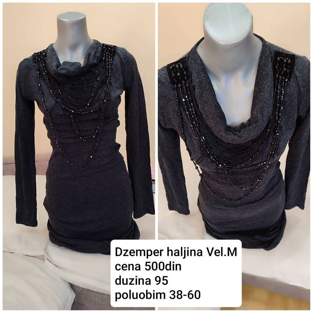 Džemper haljina, veličina M. Tamno siva, pripijeni kroj, dužina 95 cm