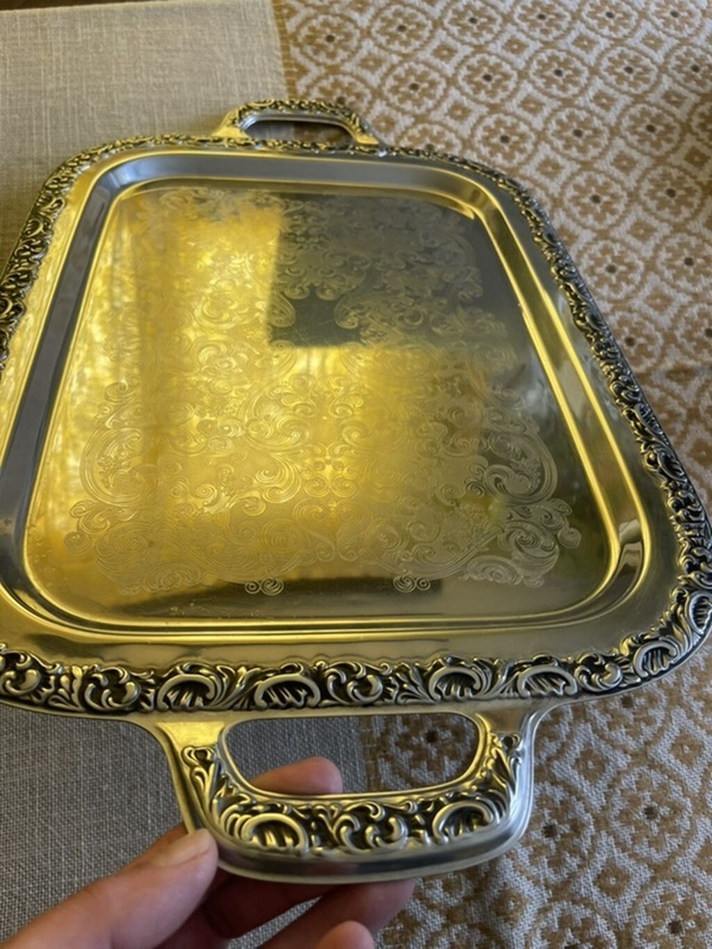 Dekorativni poslužavnik od metala sa ručkama - Pravougaoni