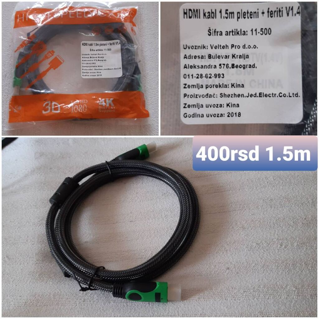 HDMI kabl 1.5 m, pleteni, verzija 1.4 sa feritnim filterima. -