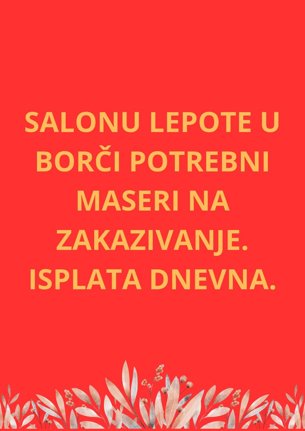 Potrebni maseri za rad u salonu lepote u Borči. - Rad po sistemu