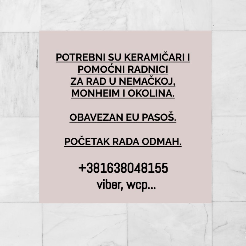 Potrebni su keramičari za rad u Nemačkoj