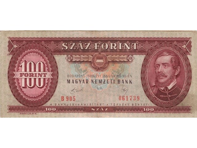 Madjarska 100 forinti 1989