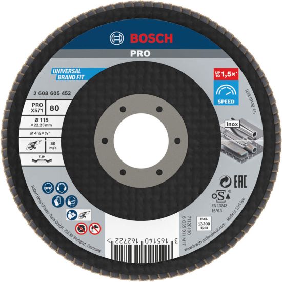 Bosch PRO X571 flap disk 115 mm G80 izvijeni T29 fiberglas oSa (2608605452)