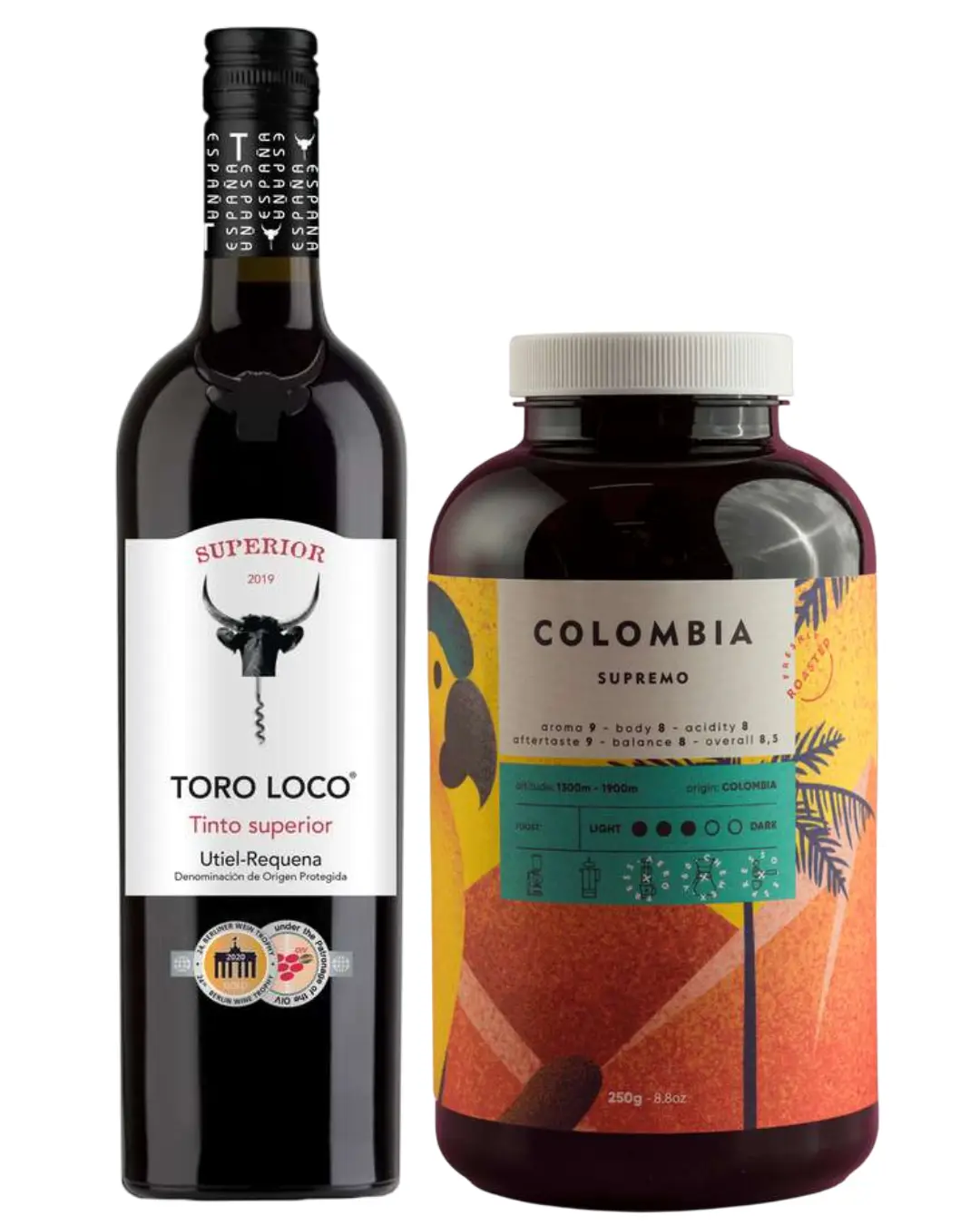 Toro Loco Crveno vino Tinto Superior, 0.75l i Kilo Coffee Roasters Pržena kafa u zrnu Colombia Supremo, 250g