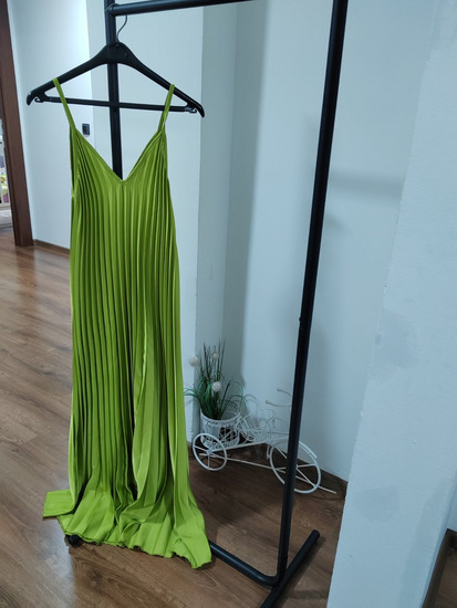 NEON LIME Duga Plisirana Haljina MAXI