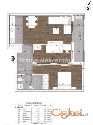 Severni Telep-Lep Trosoban stan 60 m2 u Pogodnom kraju-povrat PDV-065/385 8880